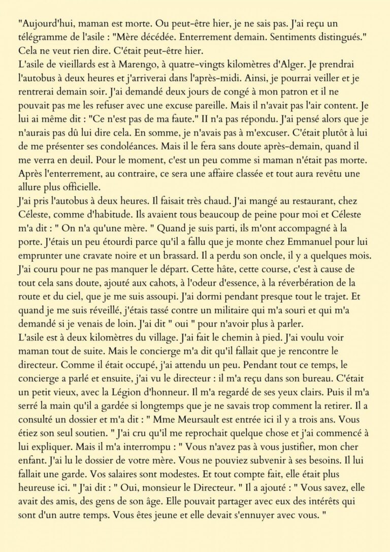 Commentaire composé de l’incipit de L’Étranger : analyse complète - AuFutur
